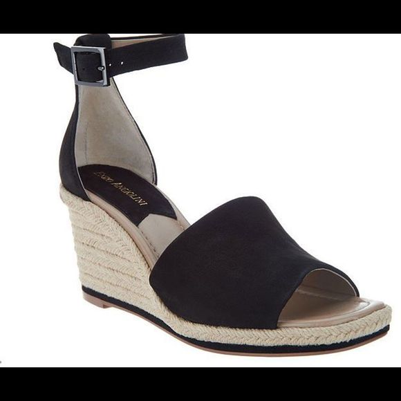 Enzo Angiolini | Shoes | Enzo Angiolini Leather Espadrille Wedges Petrina Black Medium | Poshmark